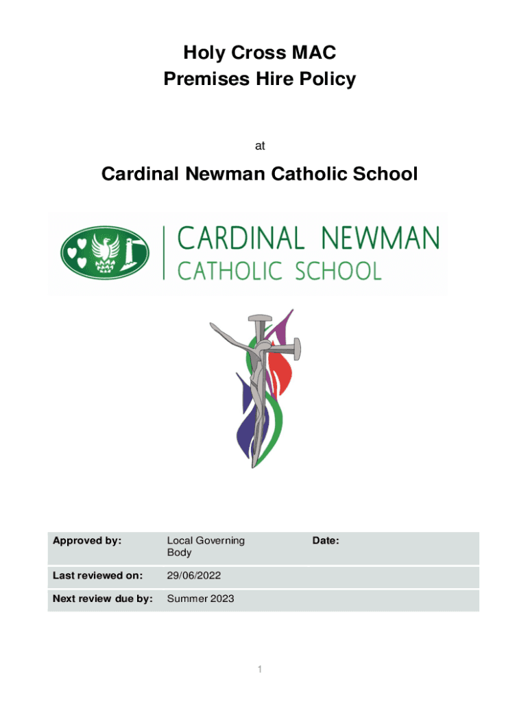 Fillable Online Holy Cross MAC Premises Hire Policy Fax Email Print ...