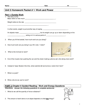 Fillable Online Unit 5 Homework Packet # 1: Work and Power Fax Email ...