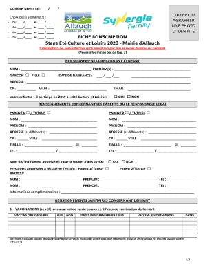 Remplissable En Ligne FICHE D'INSCRIPTION Stage Et Culture et Loisirs ...