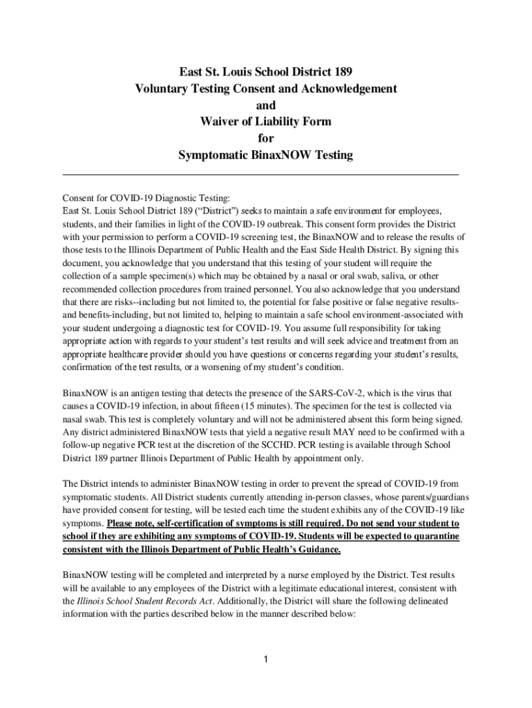 Fillable Online Voluntary Testing Consent & Acknowledgement Form for ...