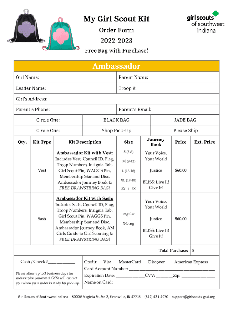 Fillable Online Girl Scout Ambassador Vest Girl Scout Ambassador Sash ...