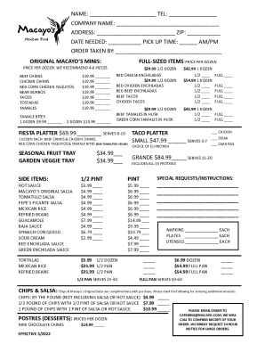 Fillable Online Macayo's Mexican Food - Mexican Restaurant in Phoenix ...
