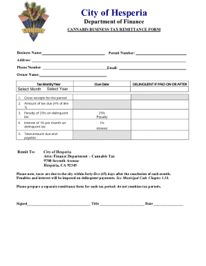 Fillable Online Commercial Cannabis Business Tax Remittance Form - City ...