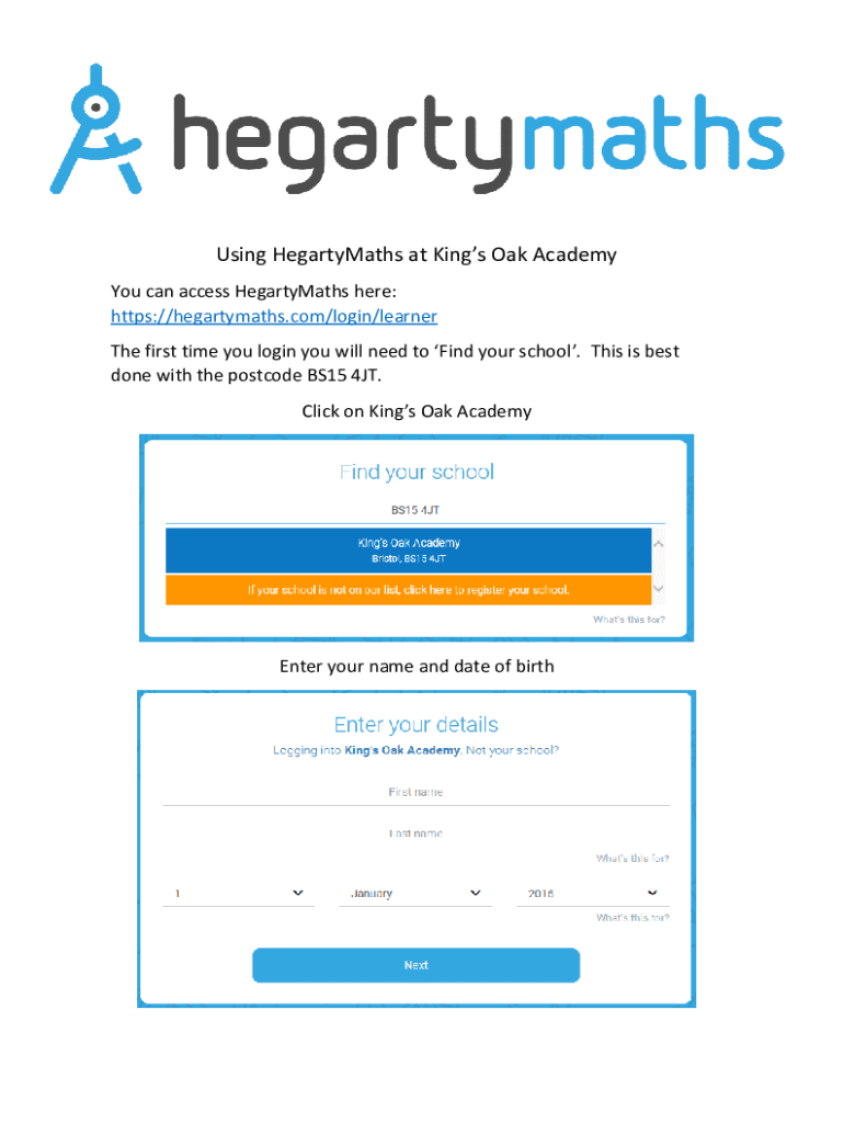 Fillable Online Using HegartyMaths at King's Oak Academy Fax Email ...