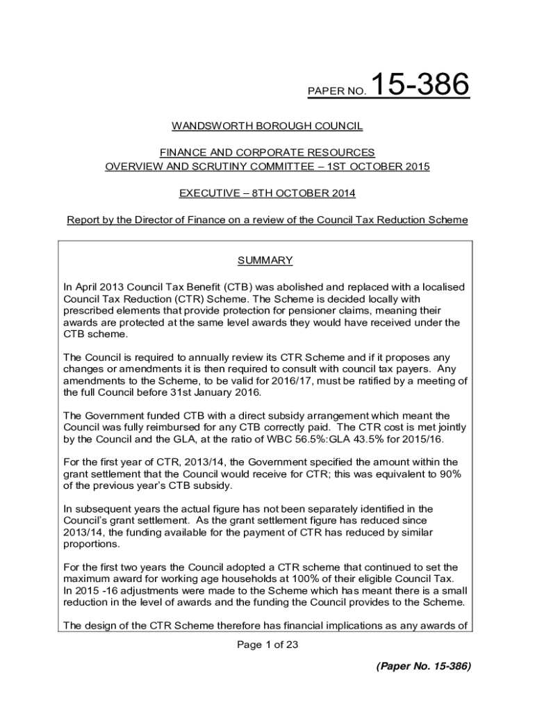 Fillable Online Review of Council Tax Reduction Scheme and Proposals ...