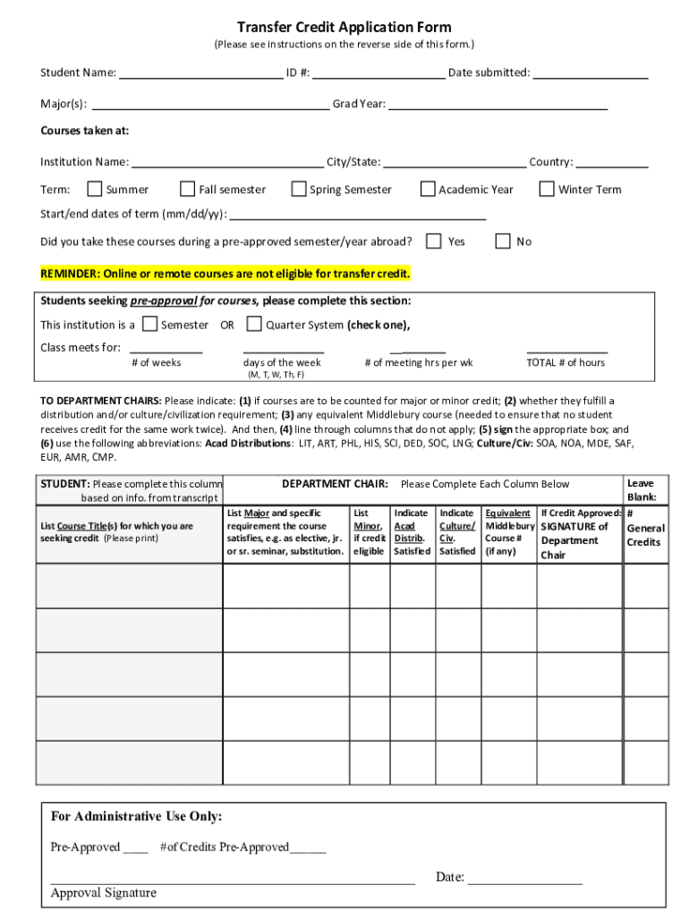 Fillable Online Transfer Credit Application Form Fax Email Print ...