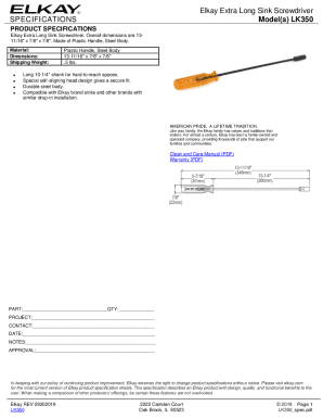 Fillable Online SPECIFICATIONS Elkay Extra Long Sink Screwdriver Model ...