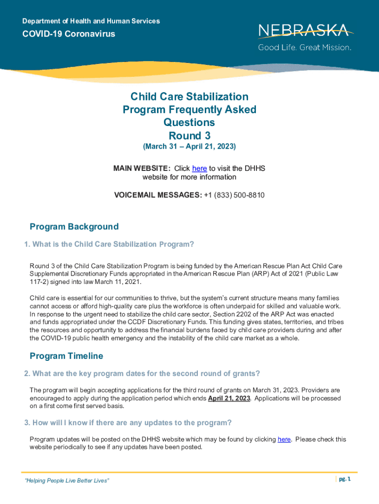 Fillable Online dhhs ne Child Care Stabilization Program Frequently ...