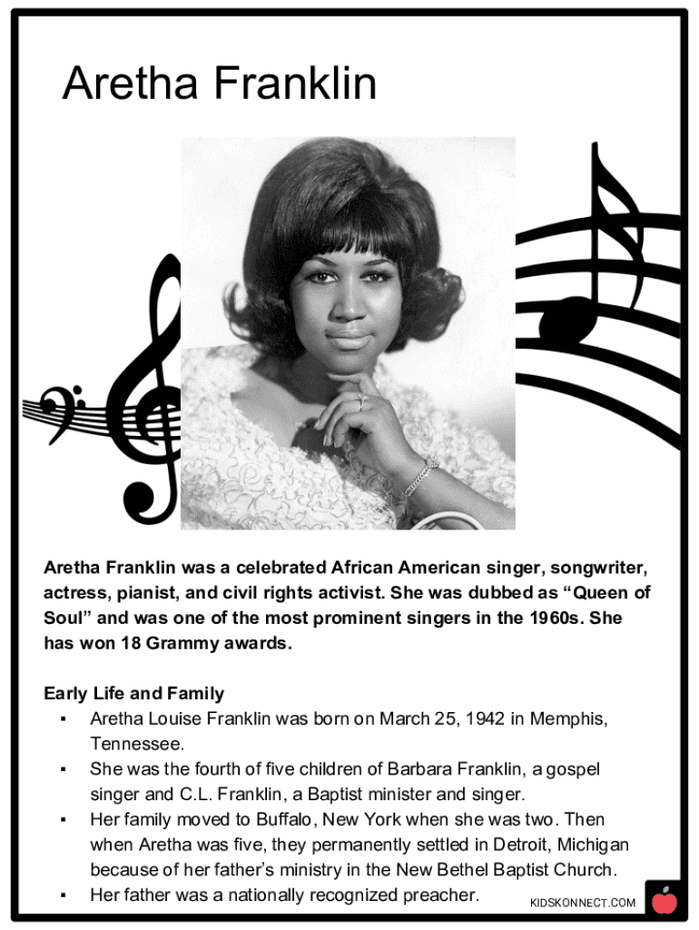 Fillable Online Aretha Franklin Facts & Worksheets Fax Email Print ...