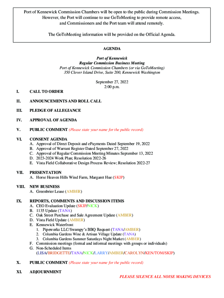 Fillable Online The GoToMeeting information will be provided on the ...