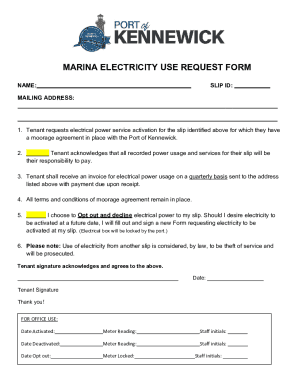 Fillable Online MARINA ELECTRICITY USE REQUEST FORM Fax Email Print ...