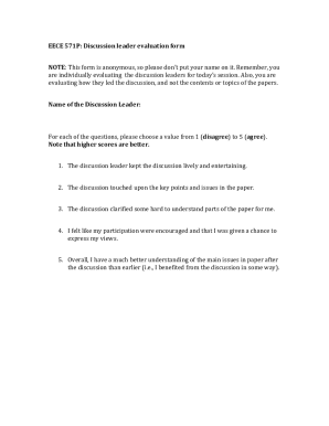 Fillable Online EECE 571P: Discussion leader evaluation form NOTE: This ...