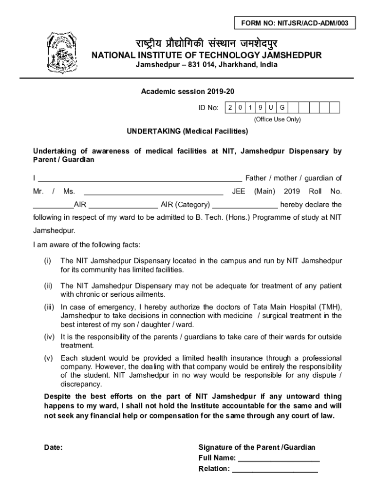 Fillable Online FORM NO: NITJSR/ACD-ADM/003 Fax Email Print - pdfFiller