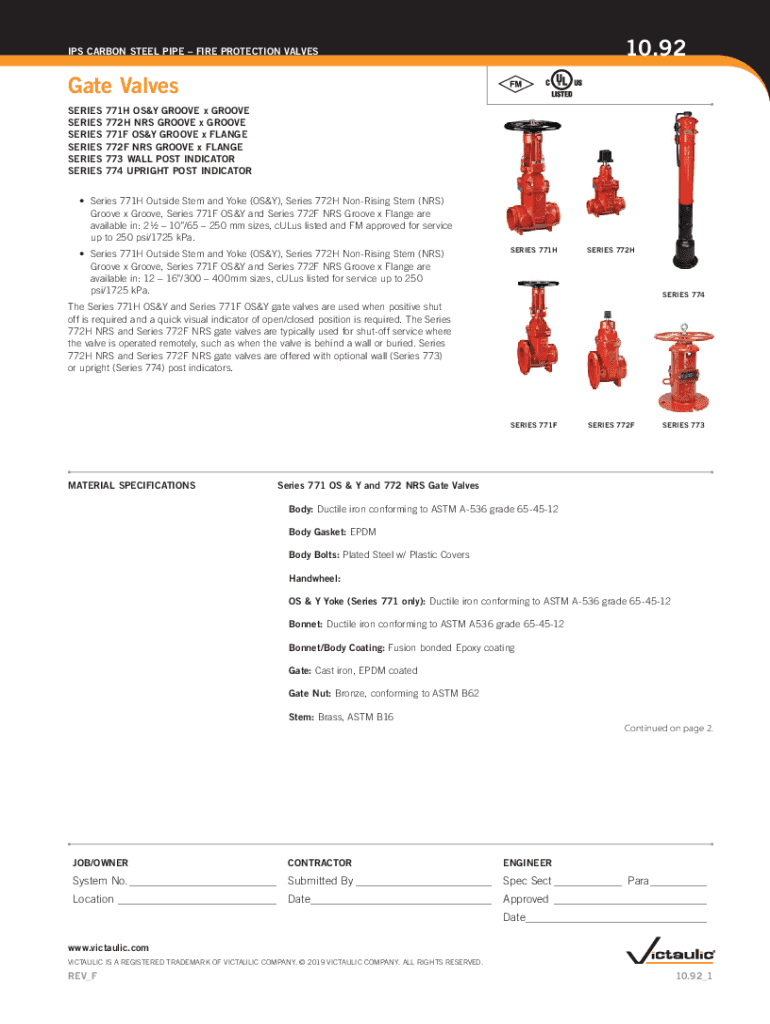 Fillable Online Victaulic FireLock Gate Valves Series 771 and 772 Fax ...