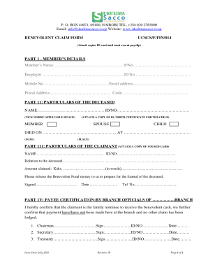 Fillable Online BENEVOLENT CLAIM FORM UCSCS/F/FIN/014 PART 1 ... Fax ...