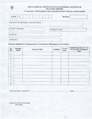 Fillable Online nie ac Supplementary Examination Application Form Fax ...