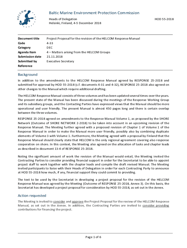 Fillable Online Project Proposal for the revision of the HELCOM Response Manual. 4-33 Fax Email ...