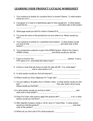 Fillable Online LEARNING YOUR PRODUCT CATALOG WORKSHEET Fax Email Print ...