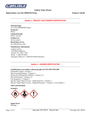 Fillable Online Low-VOC EPDM/TPO Primer Safety Data Sheet (SDS) Fax ...