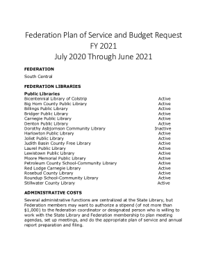 Fillable Online Federation Plan of Service and Budget Request - FY21 South Central Fax Email ...
