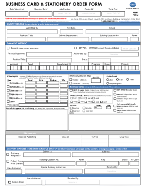 Fillable Online BUSINESS CARD & STATIONERY ORDER FORM Fax Email Print ...