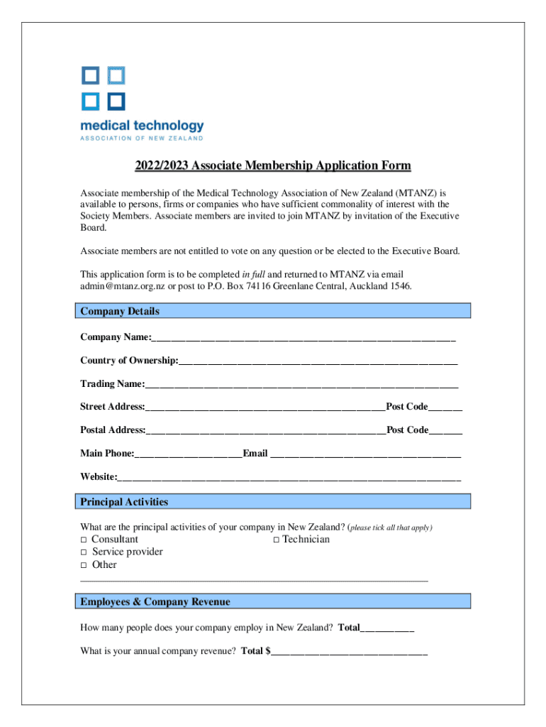 Fillable Online mtanz org 2022/2023 Associate Membership Application Form Fax Email Print ...