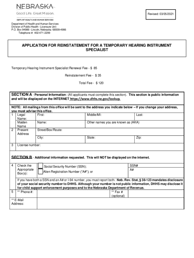 Fillable Online dhhs ne HIS Temp Reinstatement Application Fax Email Print - pdfFiller