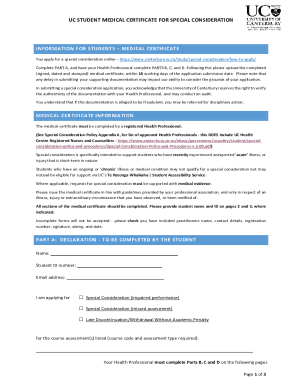 Fillable Online UC STUDENT MEDICAL CERTIFICATE FOR SPECIAL ... Fax ...
