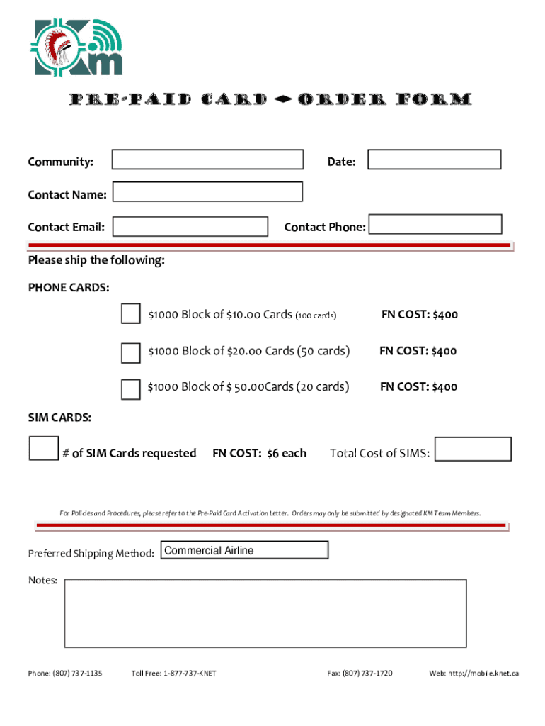 Fillable Online Pre-Paid Card Order Form Fax Email Print - pdfFiller
