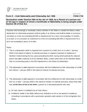 Fillable Online Form C Irish Nationality and Citizenship Act 1956 Fax ...