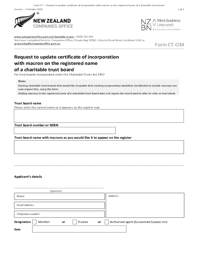 Fillable Online Form CT-DIM - Request to update certificate of ...