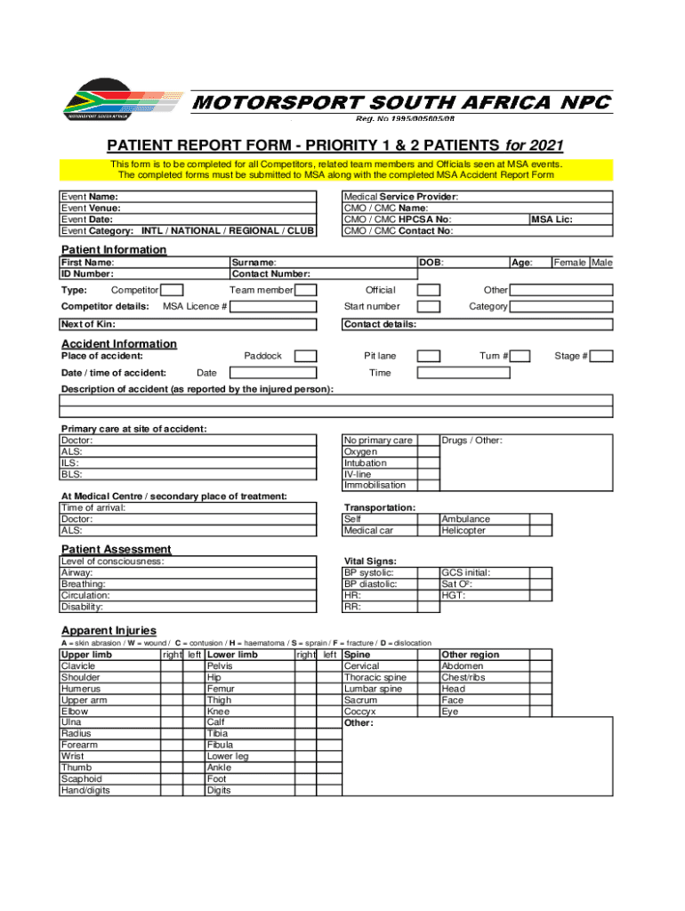 Fillable Online PATIENT REPORT FORM Fax Email Print - pdfFiller