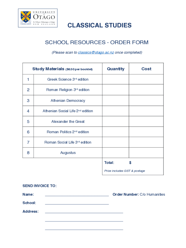 Fillable Online School Resources - Study Materials - ORDER FORM Fax ...