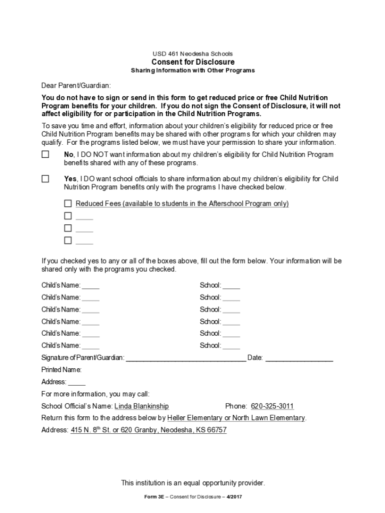 Fillable Online Neodesha USD 461 - District OfficeEnrollment Forms ...