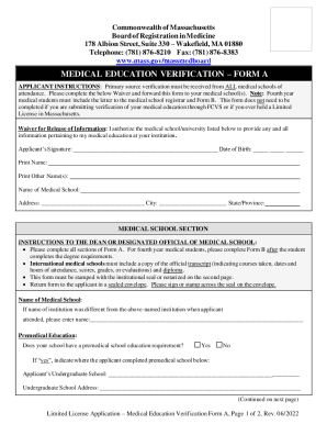 Fillable Online MEDICAL EDUCATION VERIFICATION FORM A Mass.gov Fax ...