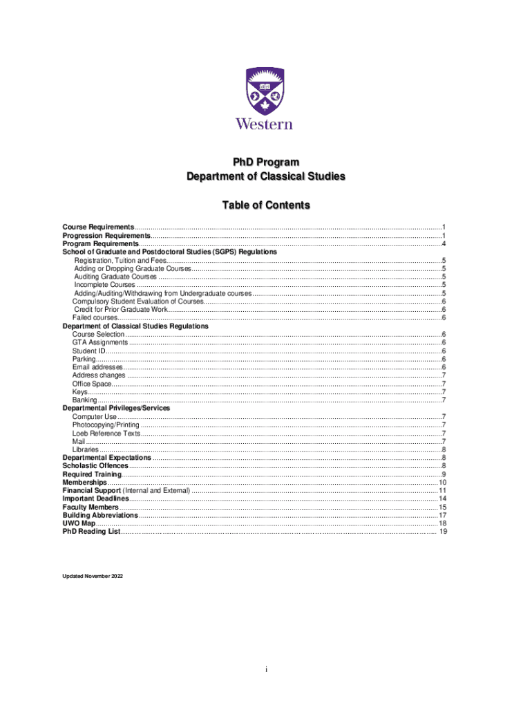 Fillable Online PhD Program Department of Classical Studies Table of ... Fax Email Print - pdfFiller