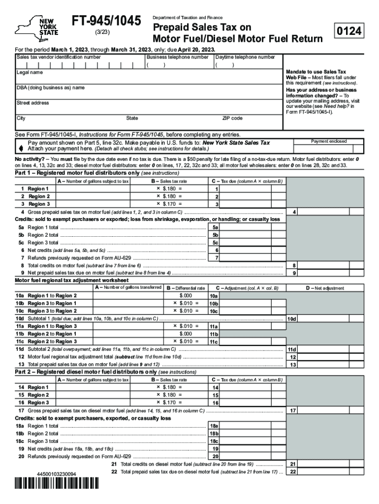 Fillable Online Form FT-945/1045 Prepaid Sales Tax on Motor Fuel/Diesel ...