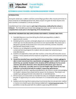 Fillable Online EXTENDED LEAVE SCHOOL ACKNOWLEDGEMENT FORM Fax Email ...