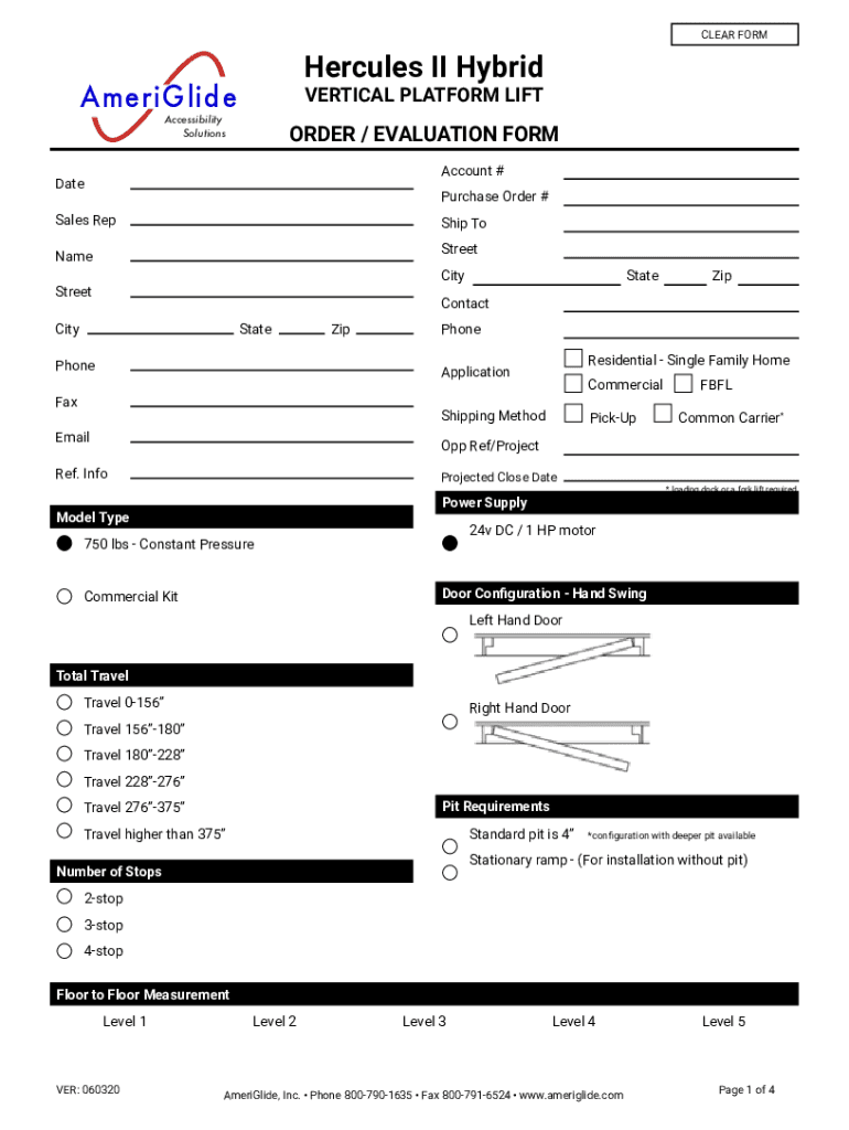 Fillable Online AmeriGlide Hercules II Hybrid Order Form Fax Email ...