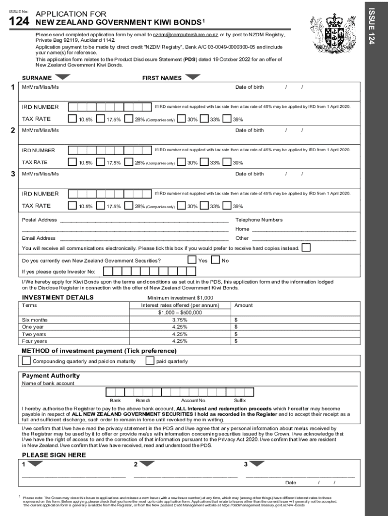Fillable Online Application for New Zealand Government Kiwi Bonds Fax ...