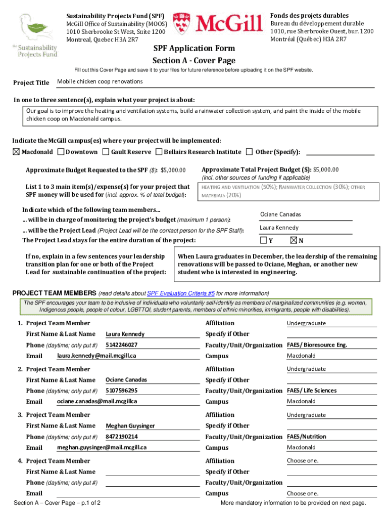 Fillable Online SPF Application Form Section A - Cover Page Fax Email ...