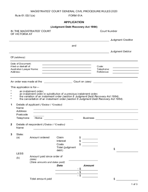 Fillable Online Form 61A - Application (Instalment Order) Fax Email ...