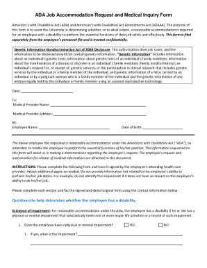 Fillable Online REASONABLE ACCOMMODATIONS UNDER THE ADA ... Fax Email ...