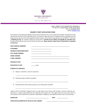 Fillable Online READER'S TICKET APPLICATION FORM Fax Email Print ...