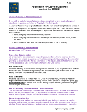 Fillable Online Application for Leave of Absence and/or Recreation ...