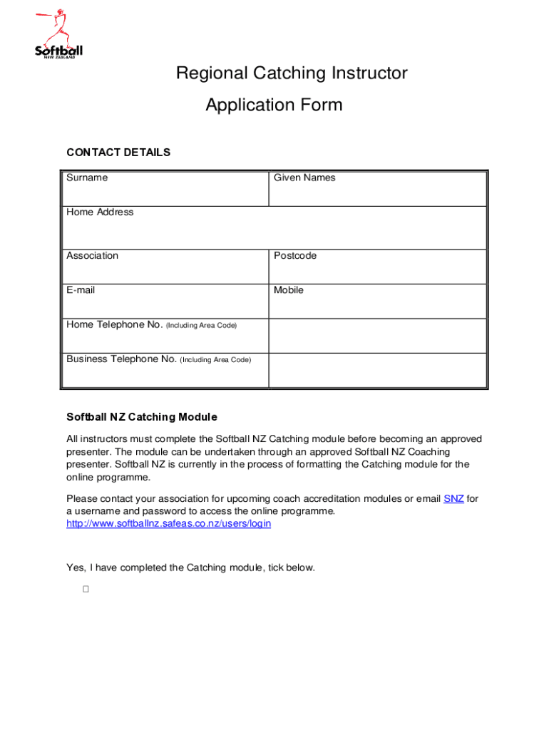 Fillable Online Regional Catching Instructor Application Form Fax Email Print - pdfFiller