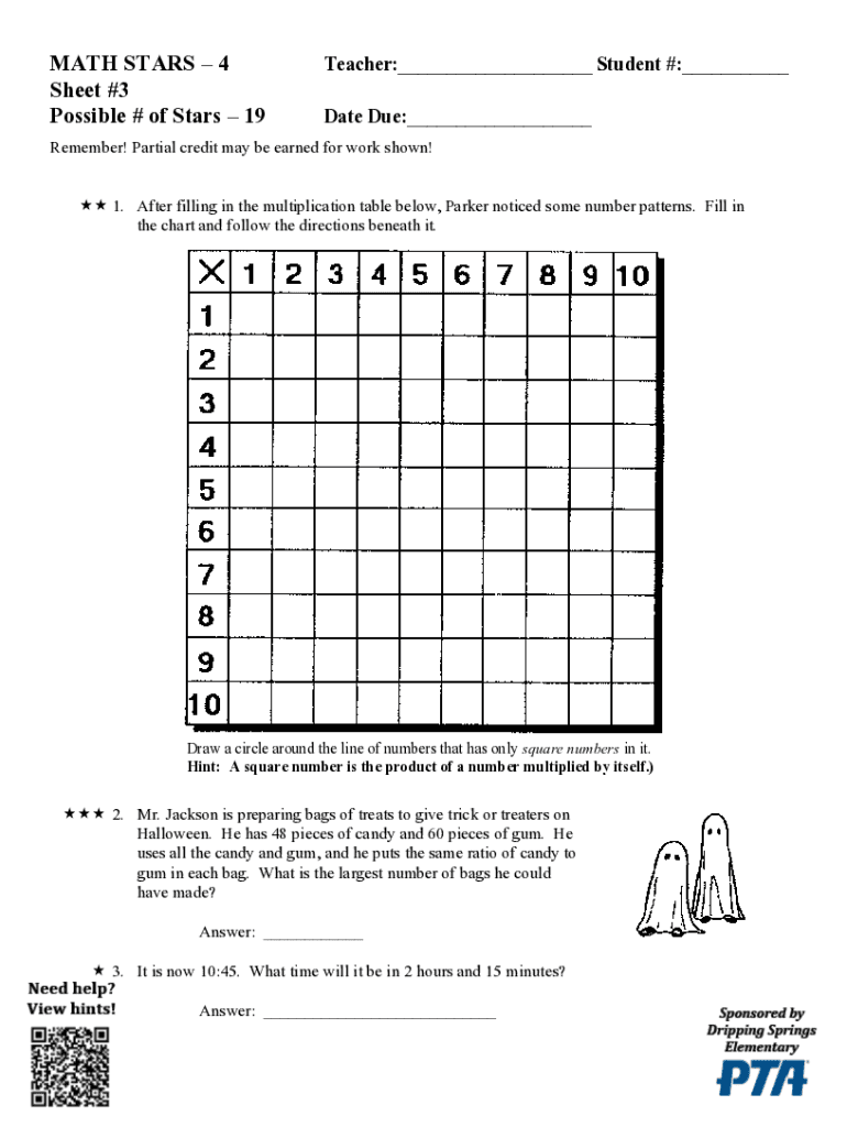 Fillable Online MATH STARS4 Sheet #3 Possible # of Stars19 Fax Email ...