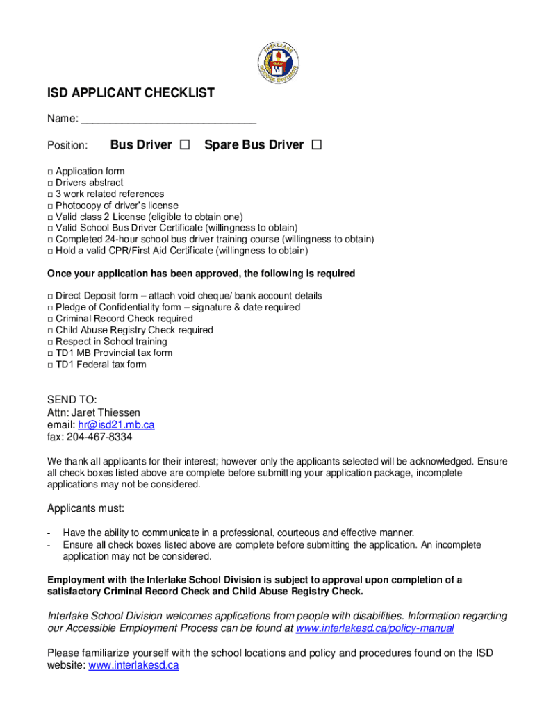 Fillable Online Application for Employment: Bus Driver Spare Driver ...