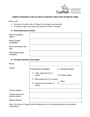 Fillable Online canpath request for letter of support and cost estimate ...