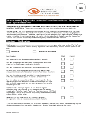 Fillable Online Notice Seeking Registration under the Trans-Tasman ... Fax Email Print - pdfFiller